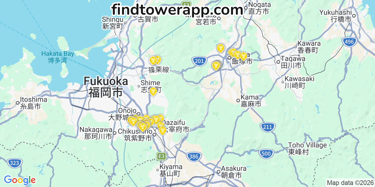 Fukuoka " UQ Communications Cell Towers, Japan - FindTower App