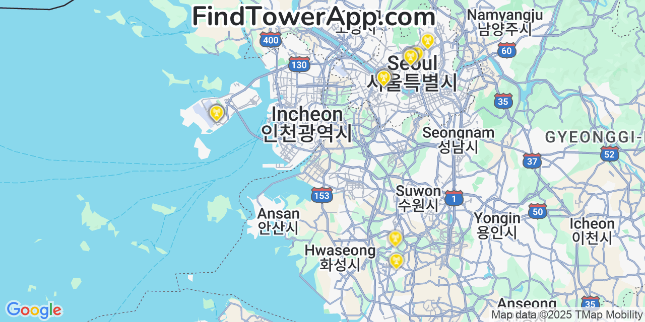 Incheon T-Mobile Cell Towers, South Korea - FindTower App