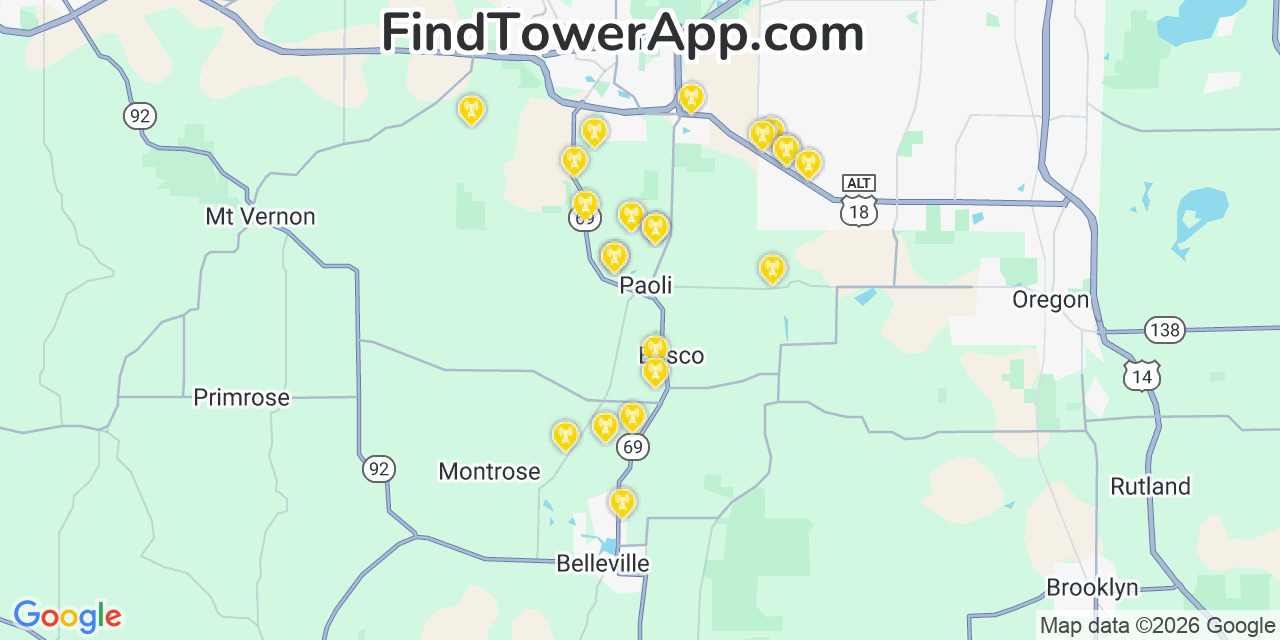 Paoli Verizon Cell Towers, Wisconsin - FindTower App