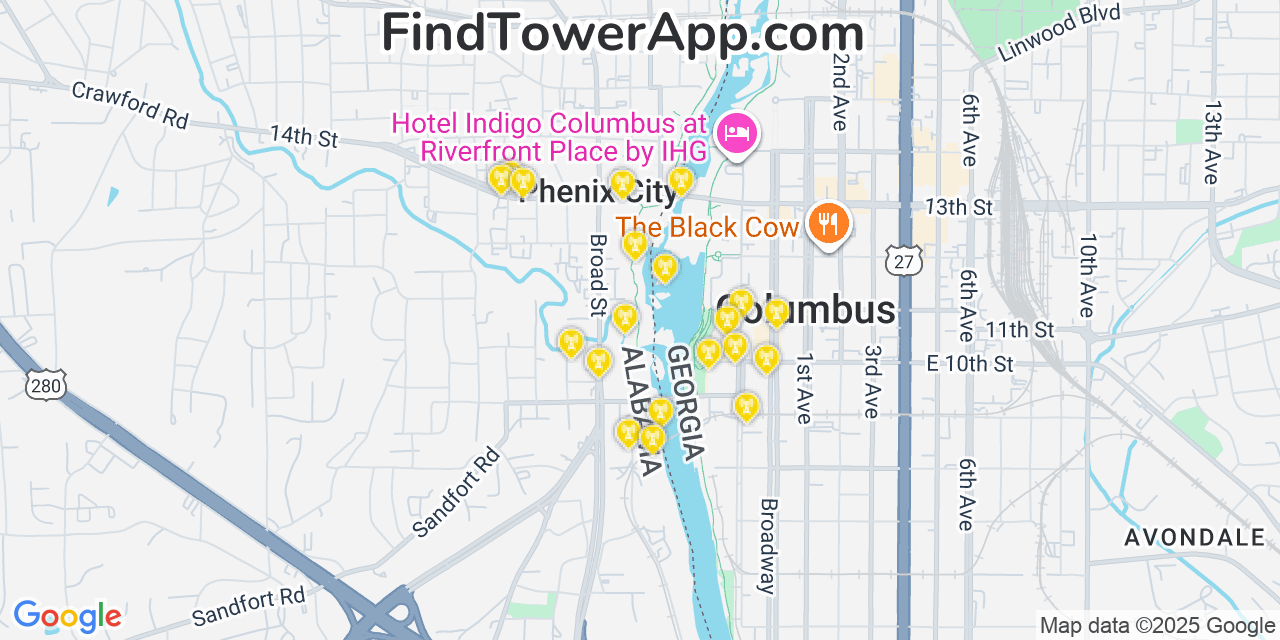 Verizon AT&T Cell Towers, Alabama Phenixcity - FindTower App